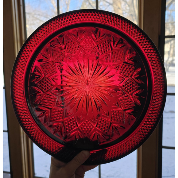 Luminarc | Dining | Large Vintage Ruby Red Cut Glass Platter 25 ...